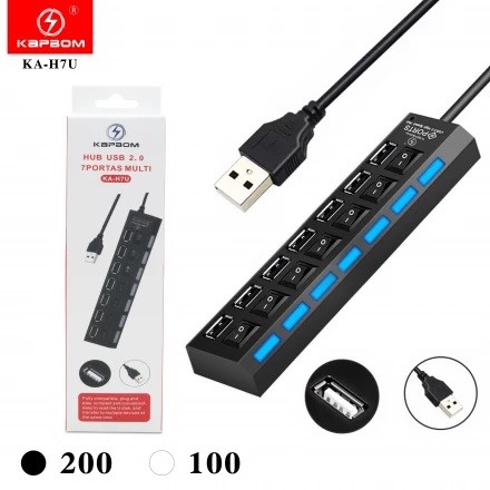 HUB USB 2.0 7 PORTAS KAPBOM KA-H7U C/ CHAVE SELETORA PRETO | Supertec ...